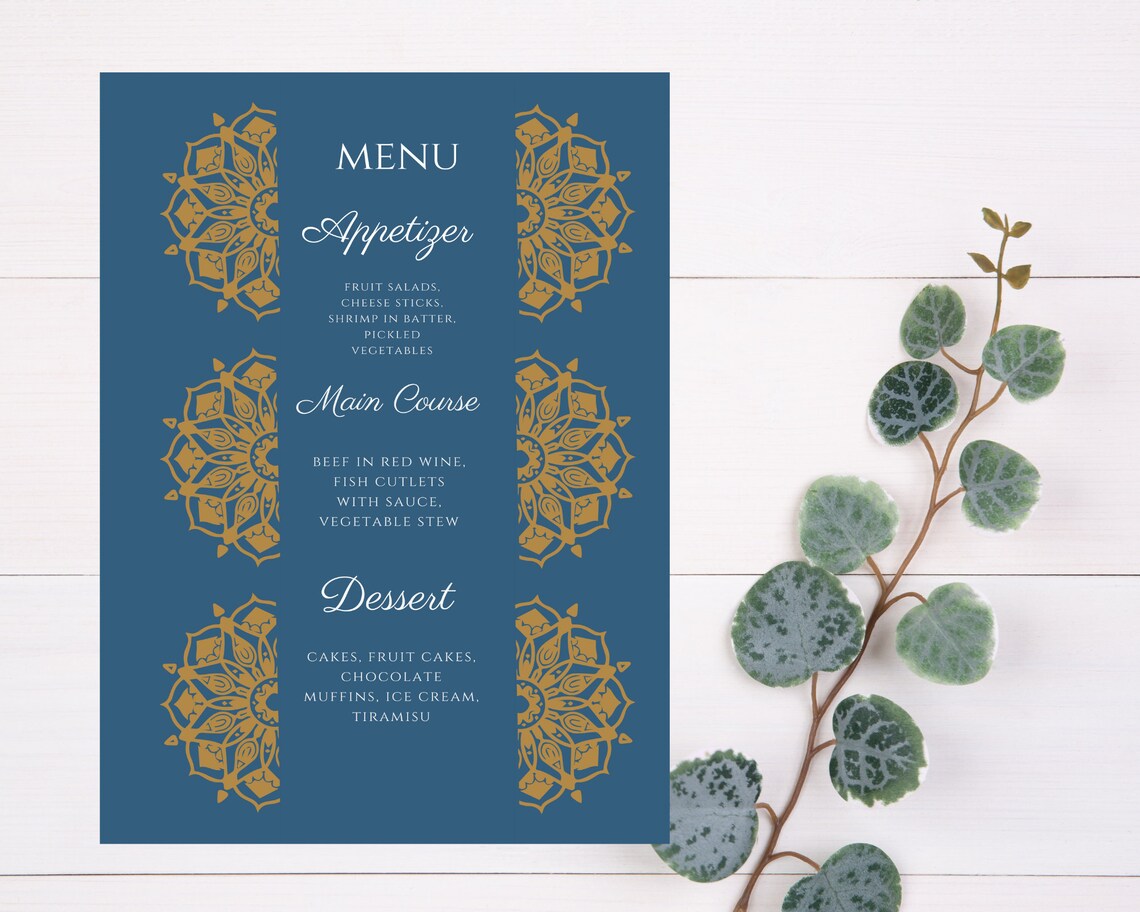 Editable Mandala Menu Card, Printable Menu Card, Digital Menu Card ...