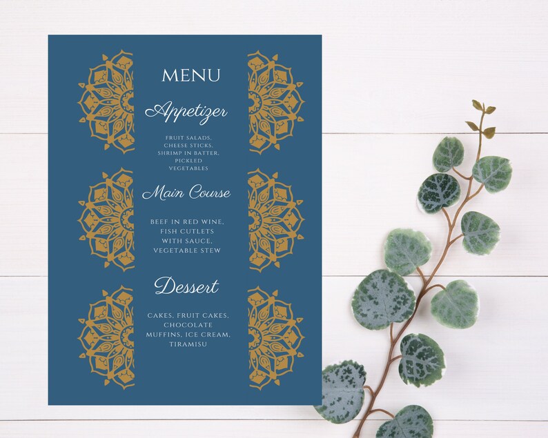 Editable Mandala Menu Card, Printable Menu Card, Digital Menu Card ...