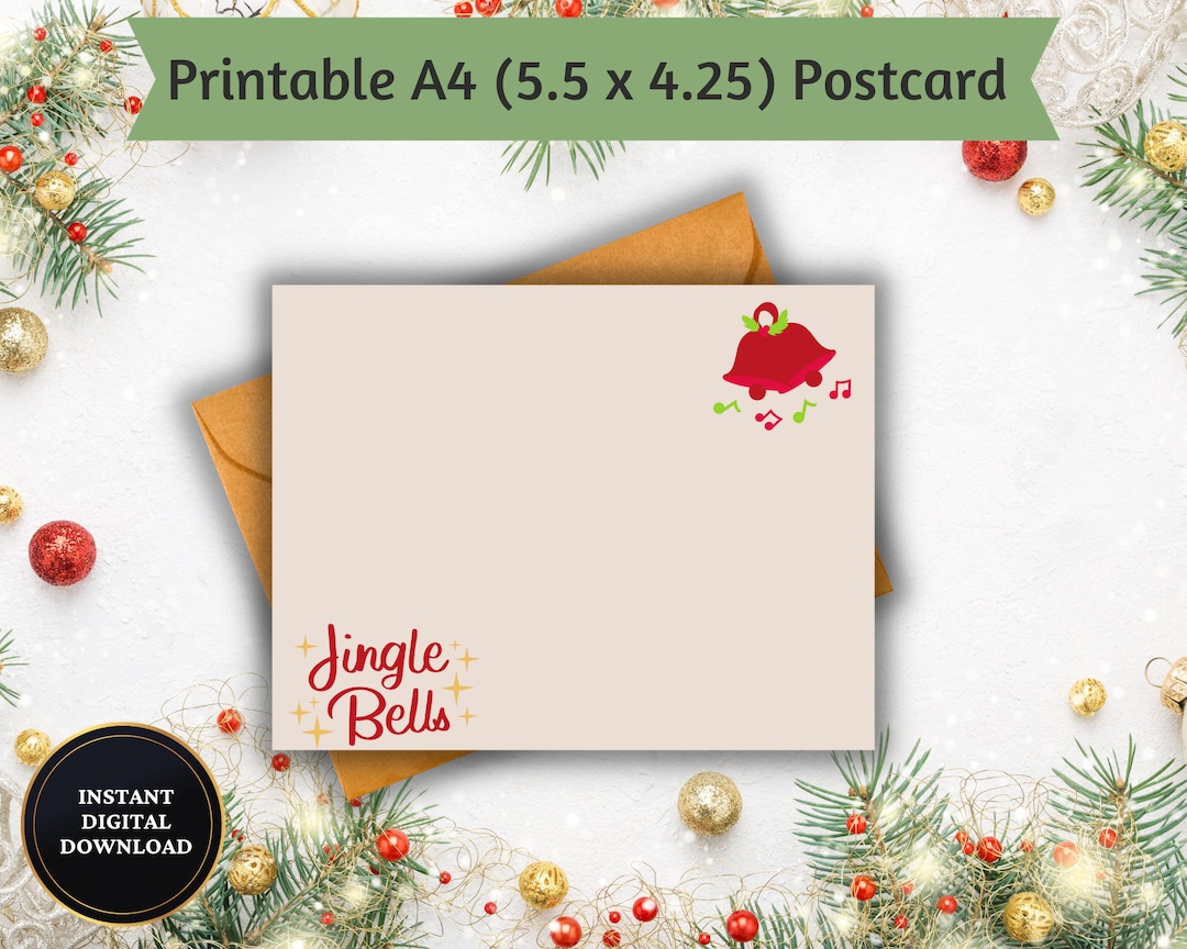 Jingle Bells Blank Note Card Printable Holiday Note Card - Etsy