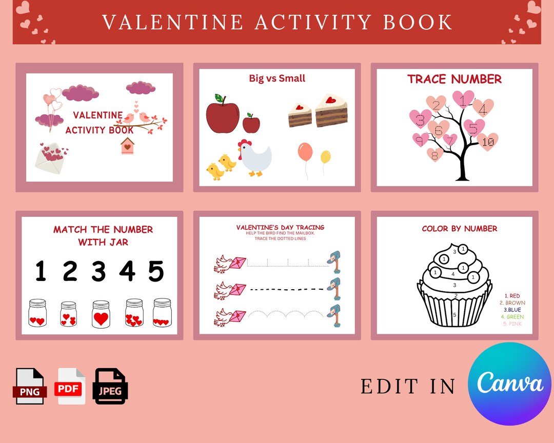 Valentine Kids Activity Book - Editable, 11x8.5 - Big Vs Small, Tracing ...