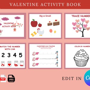 Valentine Kids Activity Book - Editable, 11x8.5 - Big Vs Small, Tracing ...