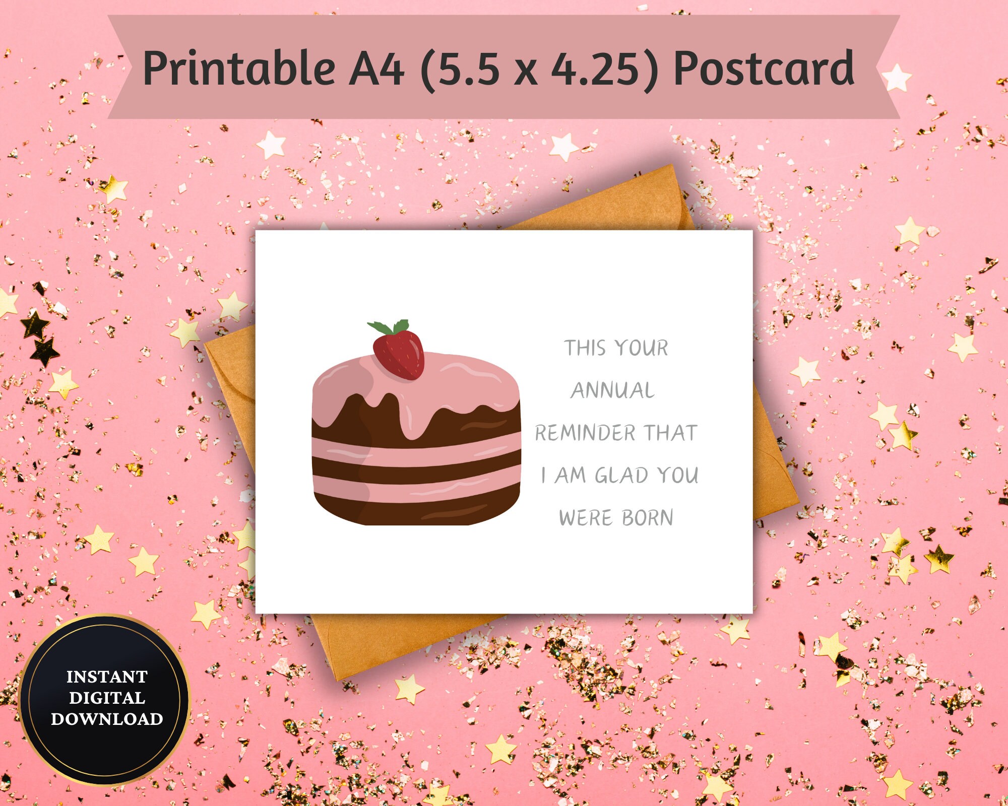 Happy Birthday Reminder Postcard | Digital Download | 5.5 X 4.25 Inches ...