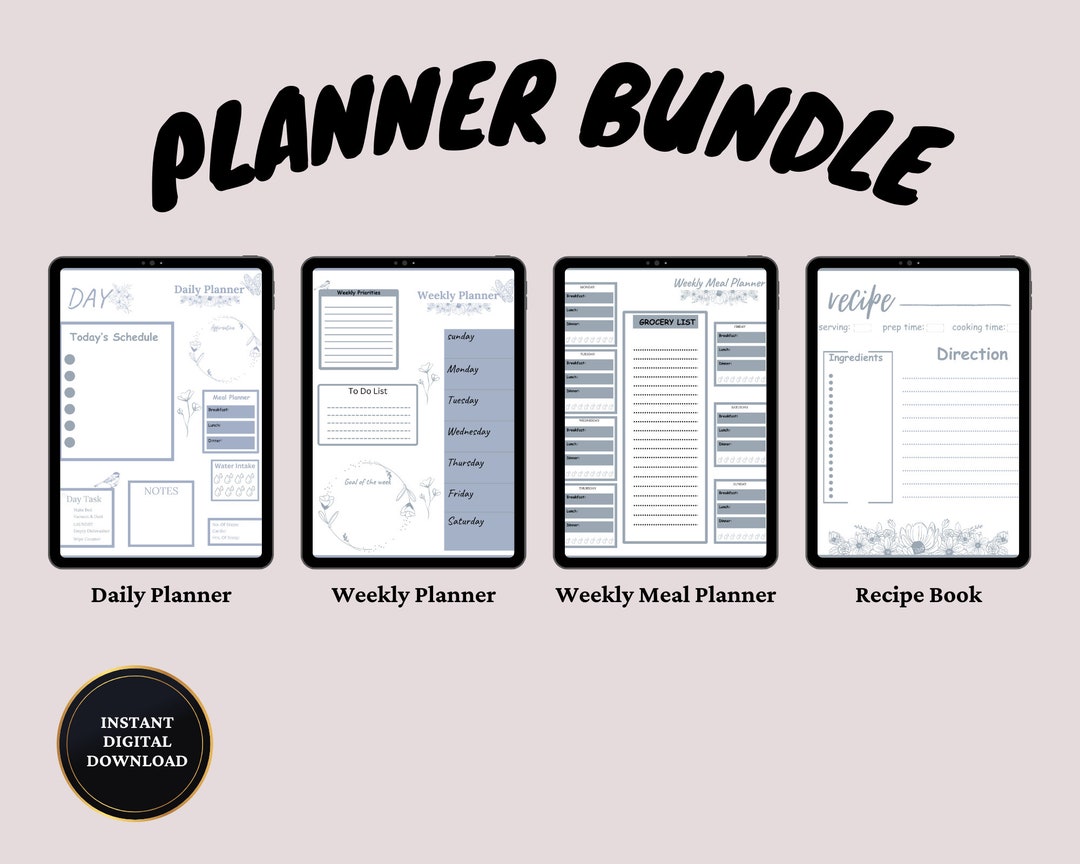 Editable Digital Planner Bundle: Daily, Weekly, Meal Planning & Recipe ...