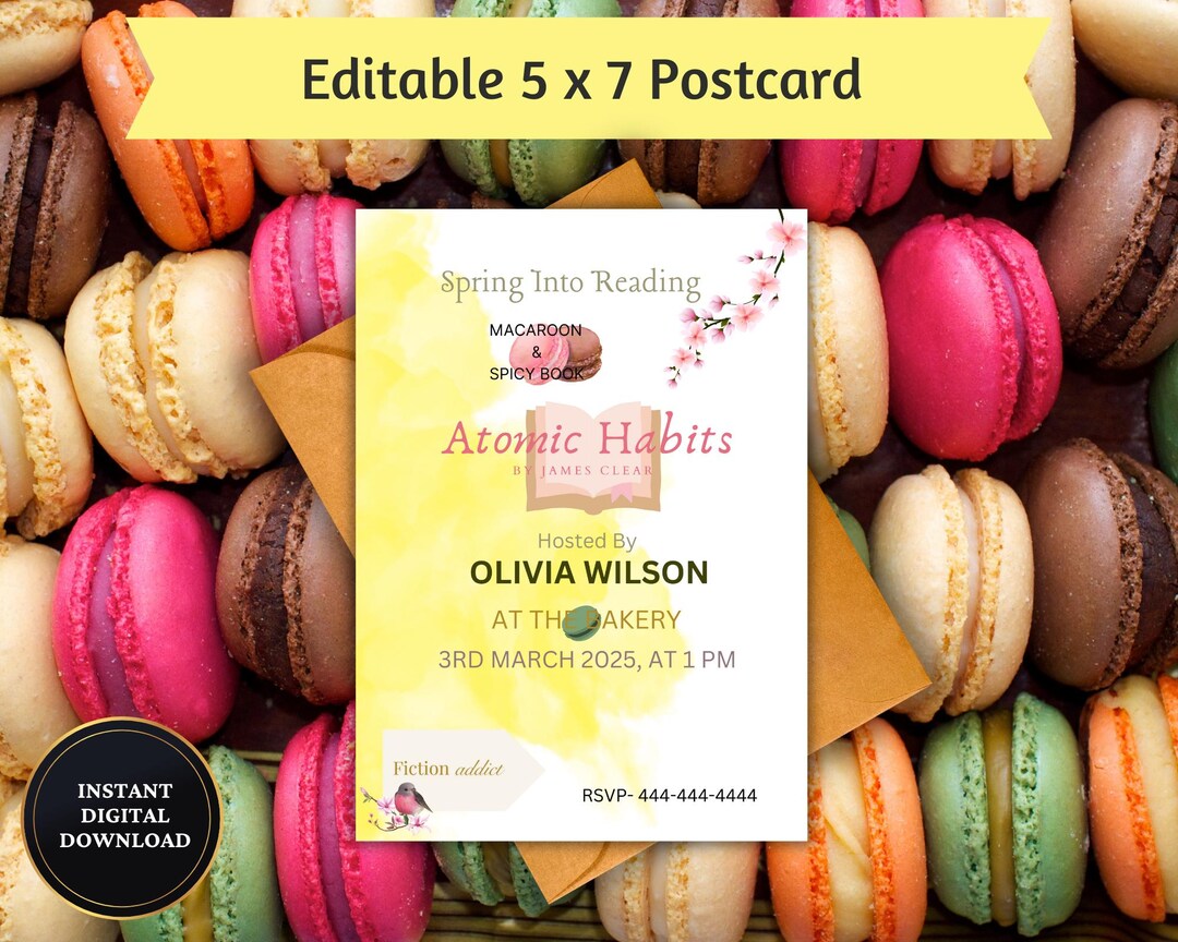 Editable Reading Invitation at Macaron Bakery Digital Download Book ...
