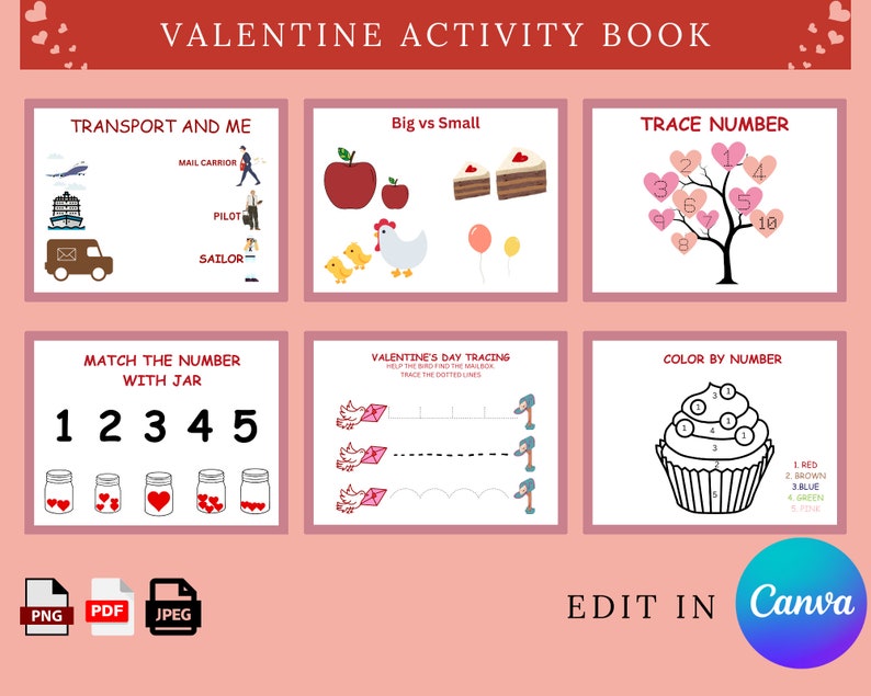 Valentine Kids Activity Book - Editable, 11x8.5 - Big Vs Small, Tracing ...