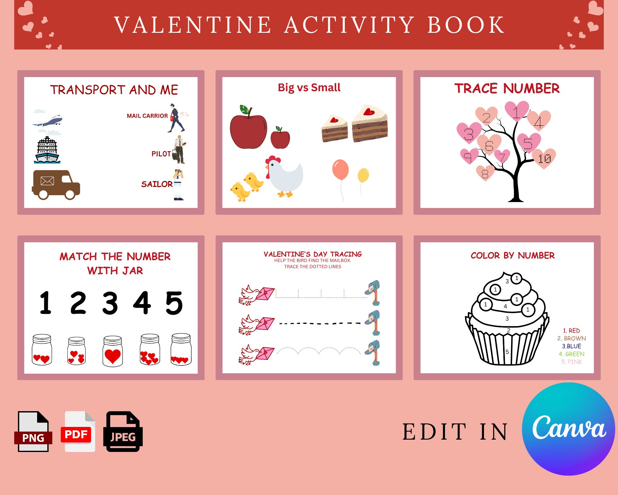 Valentine Kids Activity Book - Editable, 11x8.5 - Big Vs Small, Tracing ...
