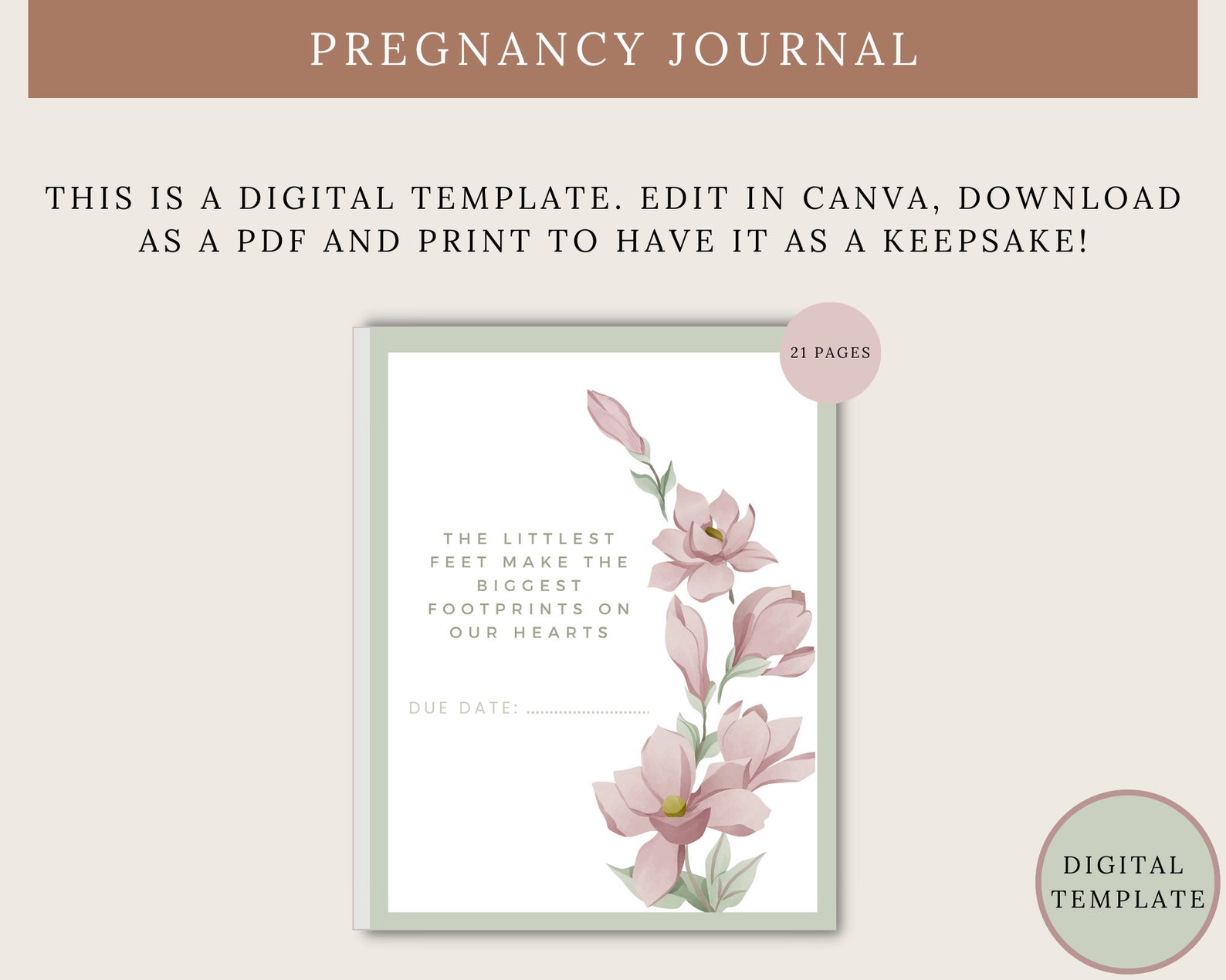 Editable Pregnancy Journal Template: 21 Customizable Pages (canva) - Etsy