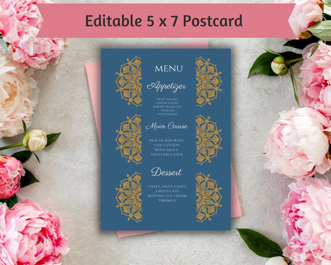Editable Mandala Menu Card, Printable Menu Card, Digital Menu Card ...