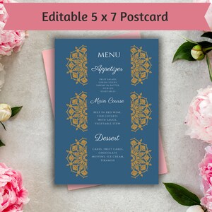 Editable Mandala Menu Card, Printable Menu Card, Digital Menu Card ...