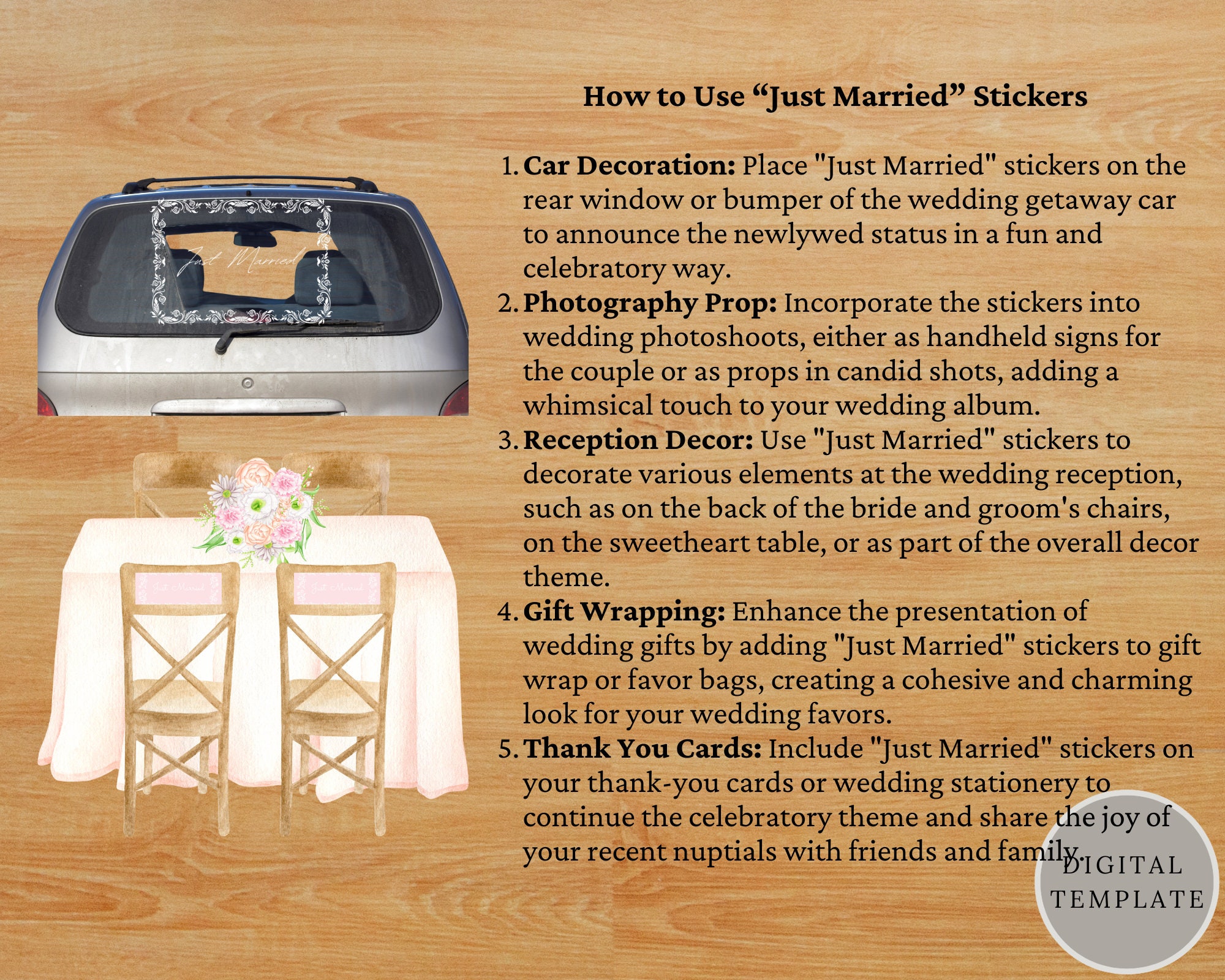 Floral 'just Married' Sticker Bundle | Elegant Wedding Decals 150mm X ...