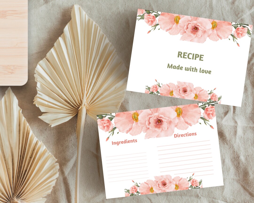 Editable Floral Recipe Card - Canva Template - Printable 5x7 - Instant ...
