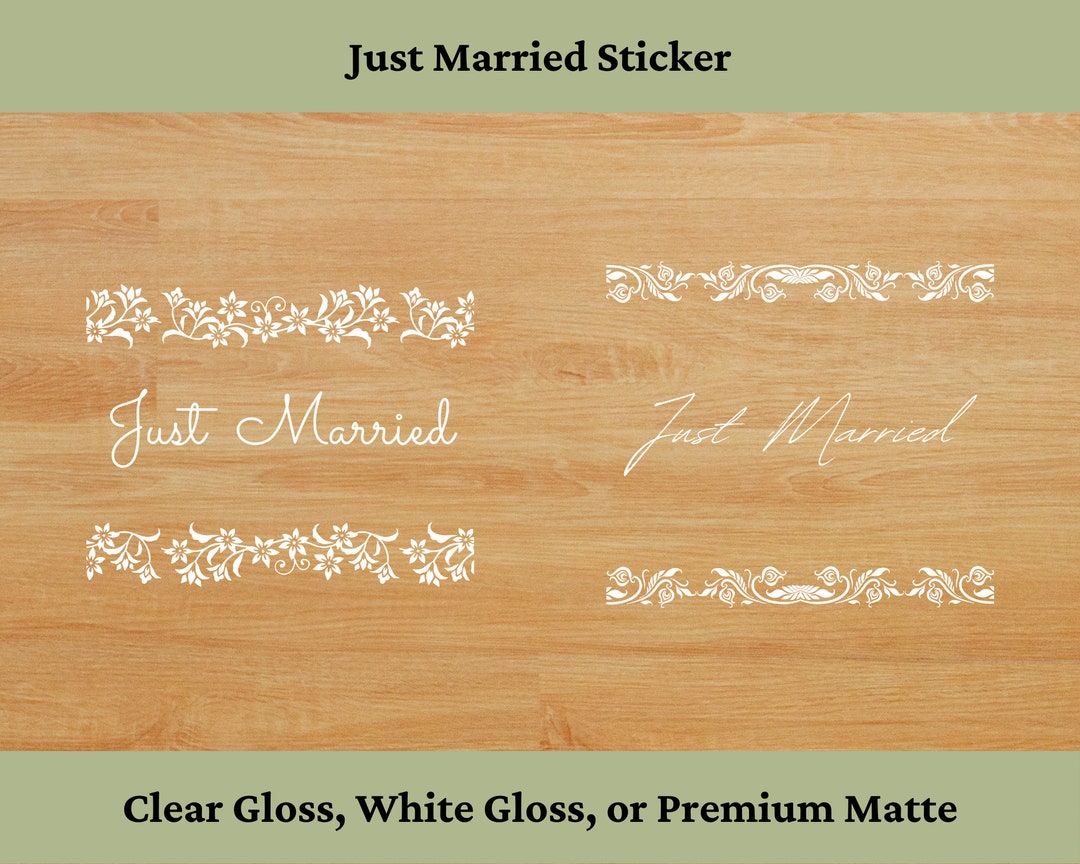 Floral 'just Married' Sticker Bundle | Elegant Wedding Decals 150mm X ...