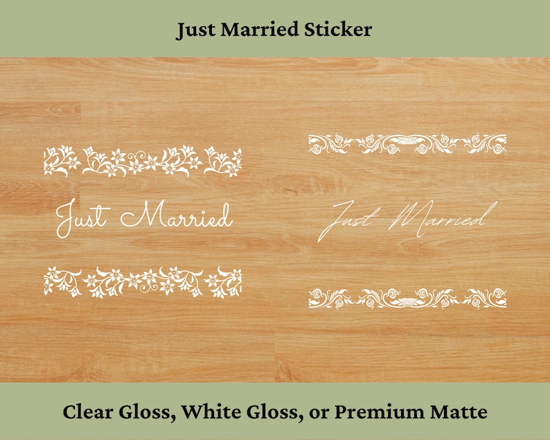 Floral 'just Married' Sticker Bundle | Elegant Wedding Decals 150mm X ...