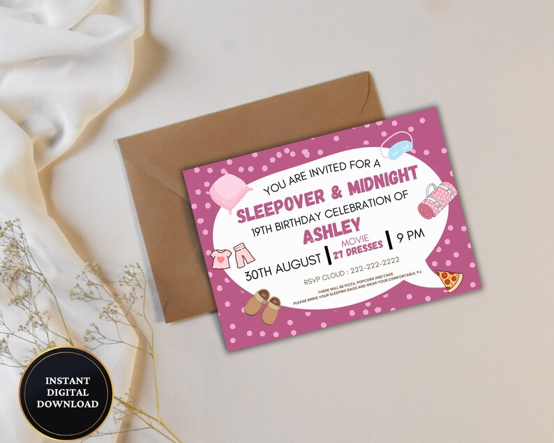 Editable Sleepover Birthday Invitation | 7x5 Digital Download | Canva ...