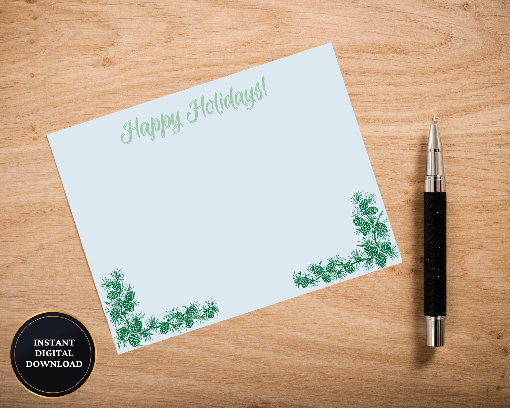Happy Holidays Blank Note Card, Printable Holiday Note Card, Printable ...