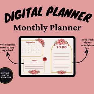 Digital Monthly Planner, Monthly Calendar Template, Digital to Do List ...