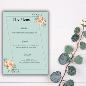 Editable Floral Wedding Menu Card - Customizable in Canva - Instant ...