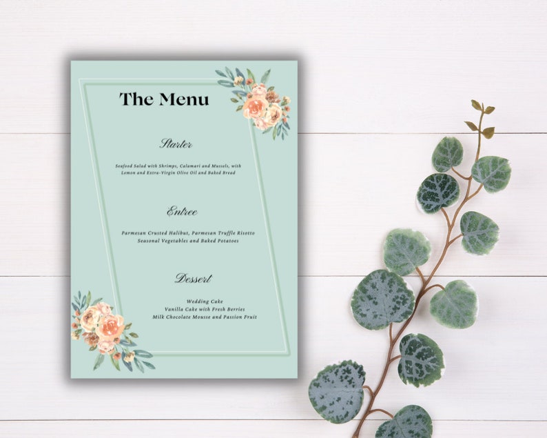 Editable Floral Wedding Menu Card - Customizable in Canva - Instant ...