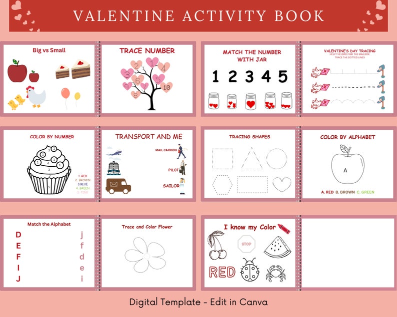 Editable Valentine Kids Activity Book: Tracing, Coloring (digital ...