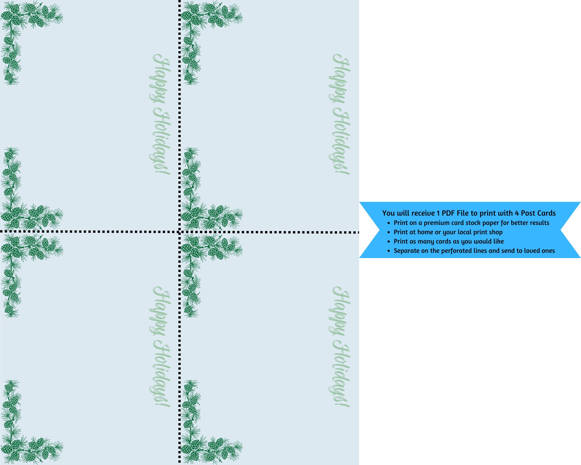 Happy Holidays Blank Note Card, Printable Holiday Note Card, Printable ...