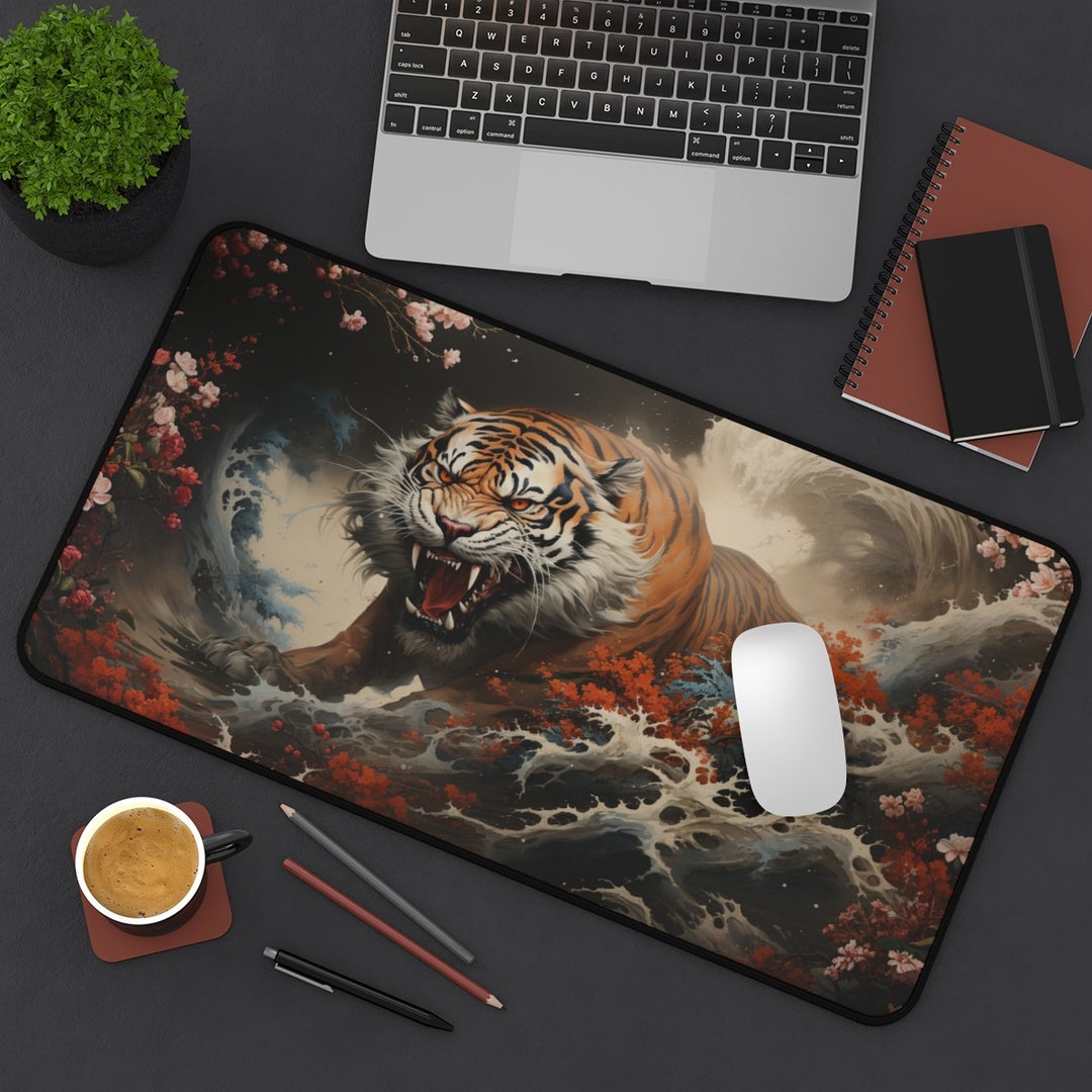 Animal Desk Mat , Japanese Art Decor, 3 Sizes, Tiger Desk Mat, Japanese ...