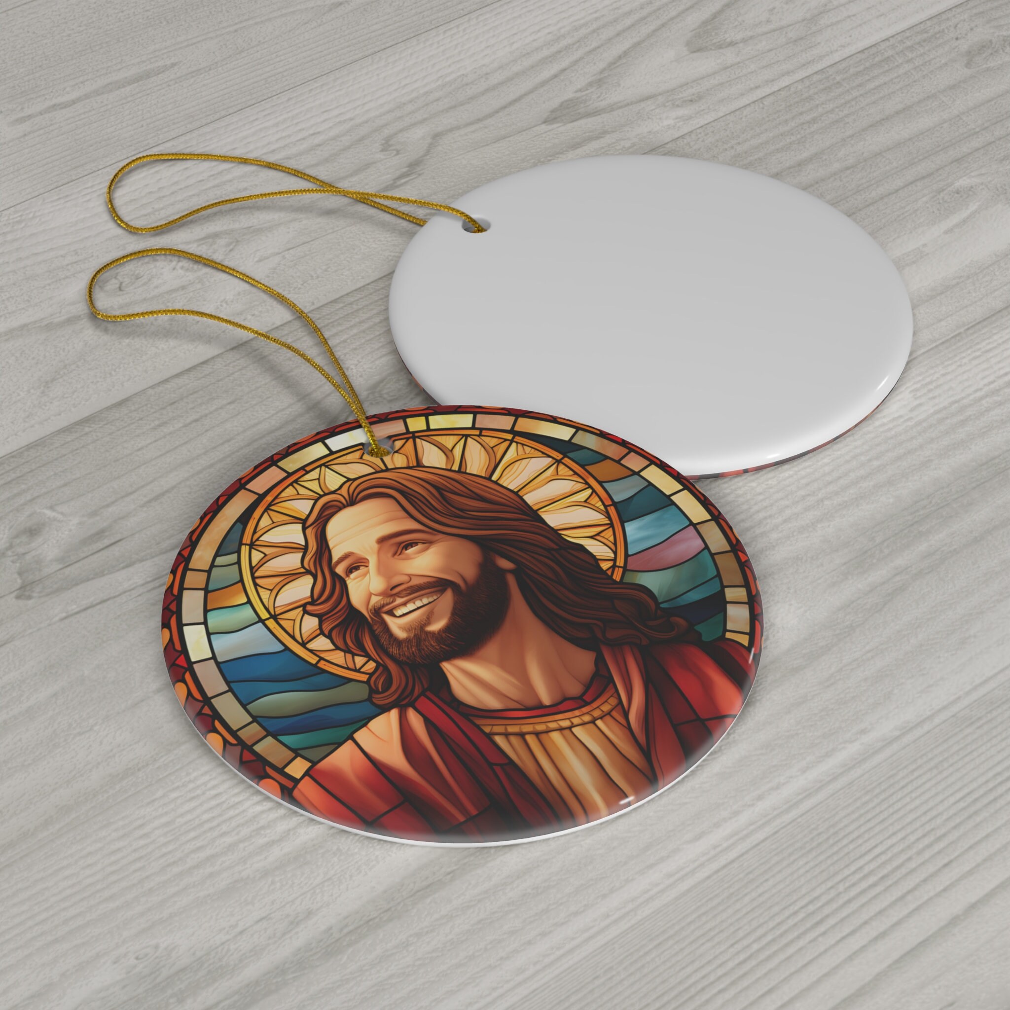 Stained Glass Jesus Christ Design Ornament, Christmas Ornament Round ...
