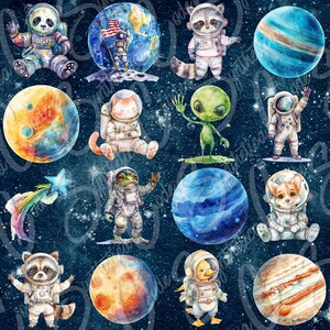Watercolor Space Cliparts Cute Animal Astronauts in Space Clipart Space ...