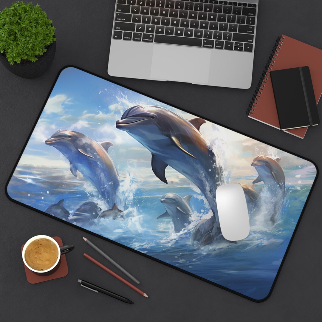 Dolphins Playing Desk Mat, Ocean Decor, Magical Ocean Animals Design ...