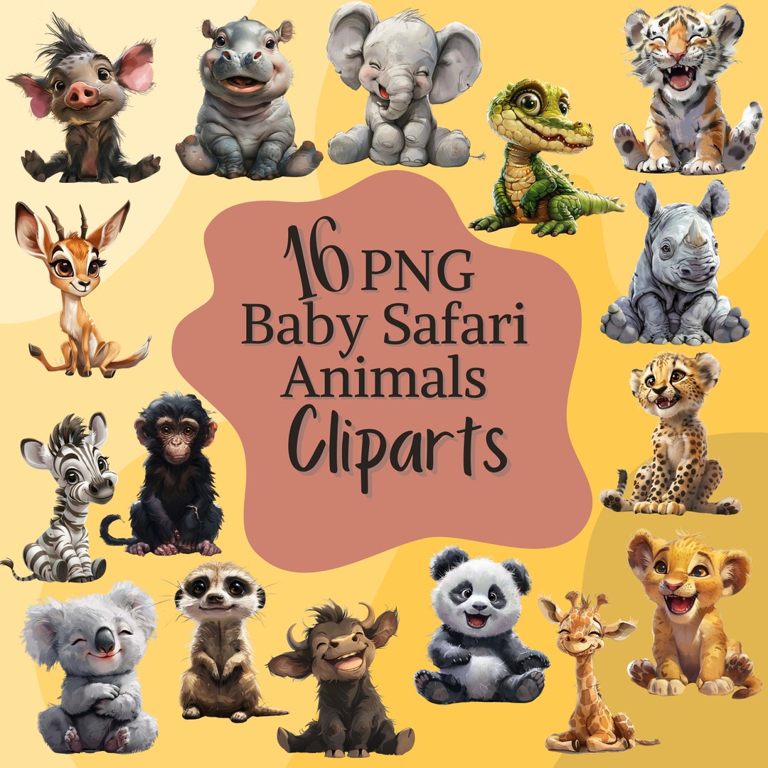 Cute Baby Safari Animals Clip Art Adorable Animal Graphics Nursery ...
