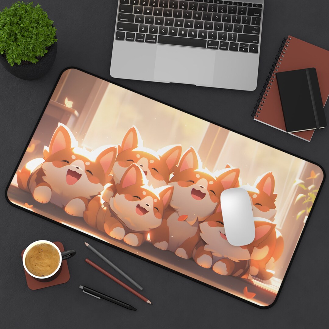 Kawaii Corgi Family Desk Pad, Anime Desk Mat, Anime Girl Desk Mat ...