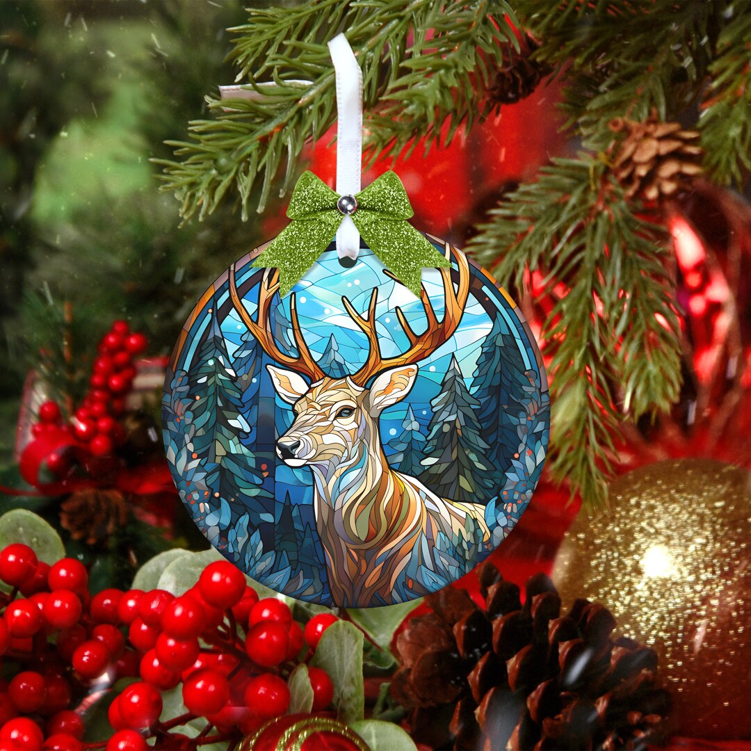 Stained Glass Reindeer Design Ornament, Christmas Ornament Flat Shaped ...