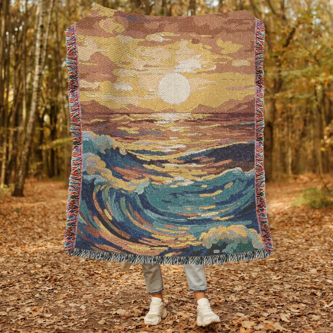 Cozy Beach Sunset Woven Blanket Beach Woven Throw Cozy Nature-inspired ...