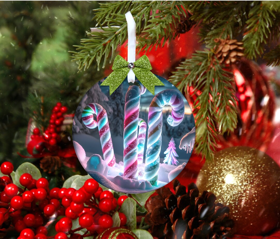 Candy Cane Christmas Ceramic Ornament, - Etsy