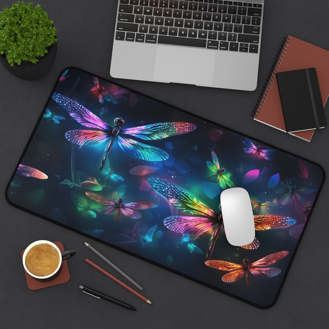 Dragonfly Desk Mat Design, Colorful Dragonfly Desk Mat, Watercolor Desk ...