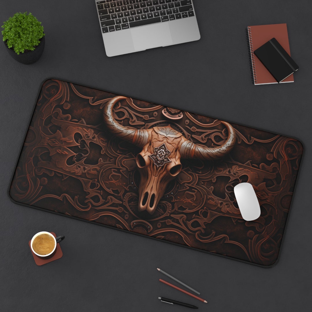Bull Skull Aztec Inspired Desk Mat ,southwestern Desk Mat, Bull Skull ...