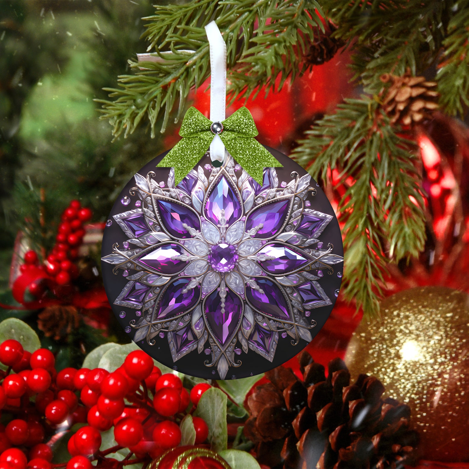 Amethyst Snowflake Christmas Design Ornament, Christmas Ornament Flat ...