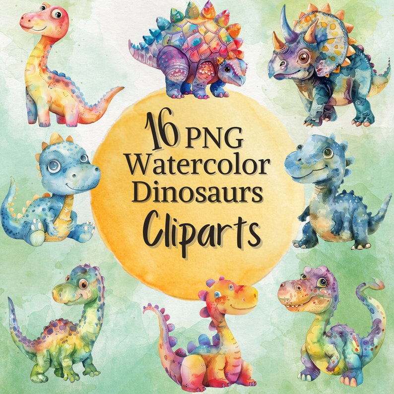 Watercolor Dinosaur Clipart Dinosaur Illustrations Digital Download ...