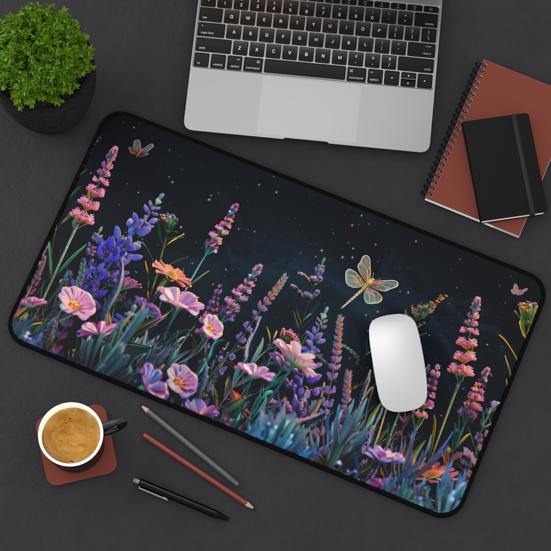 Purple Cottage Core Desk Mat, Dark Cottagecore Mat. Wildflowers Desk ...