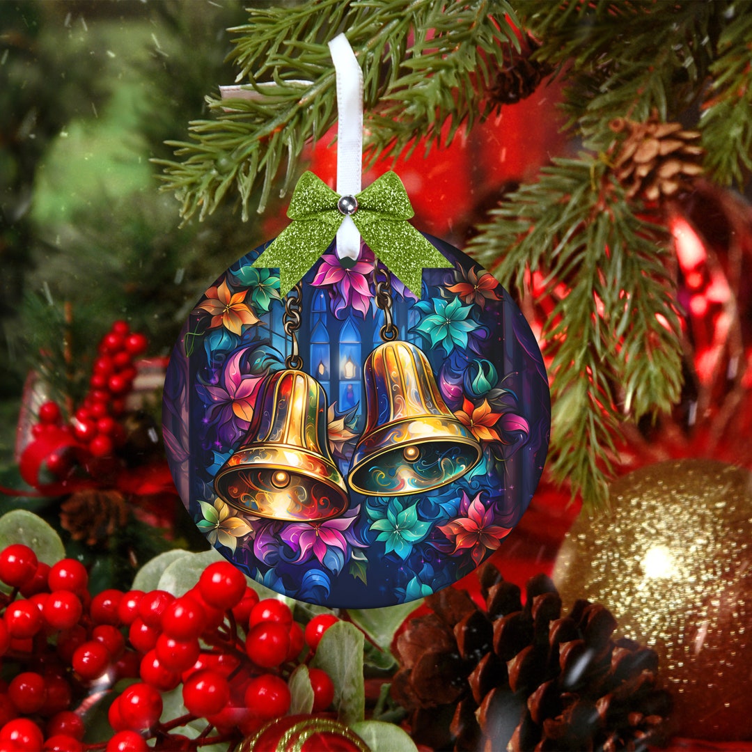 Colorful Christmas Bells Design Ornament, Christmas Ornament Round ...