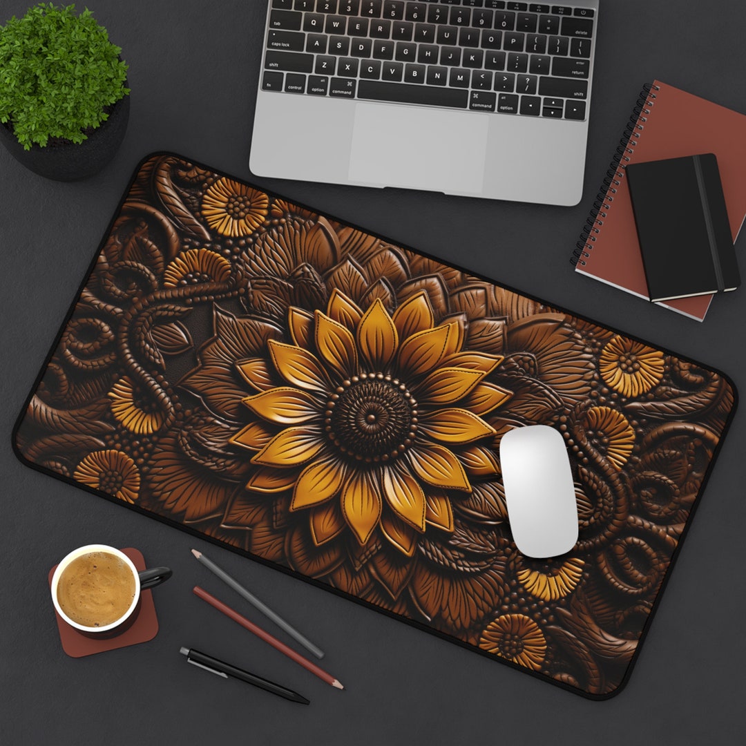 Rustic Sunflower Desk Mat, Dark Cottagecore Sunflower Desk Mat Design ...