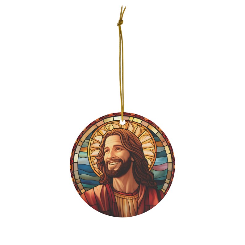Stained Glass Jesus Christ Design Ornament, Christmas Ornament Round ...