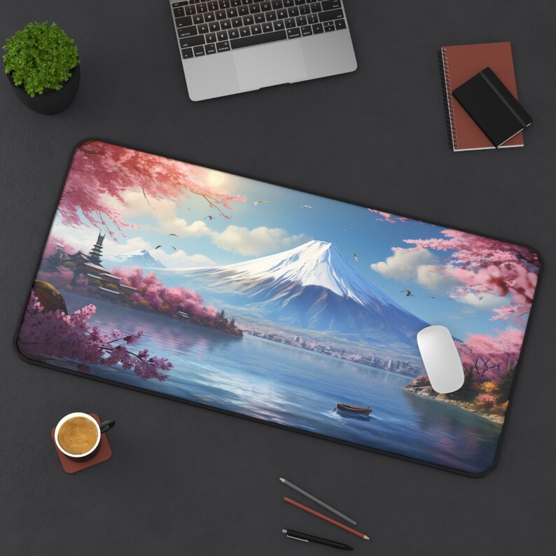 Cherry Blossom Mount Fuji Desk Mat , Floral Decor, 3 Sizes, Cherry ...