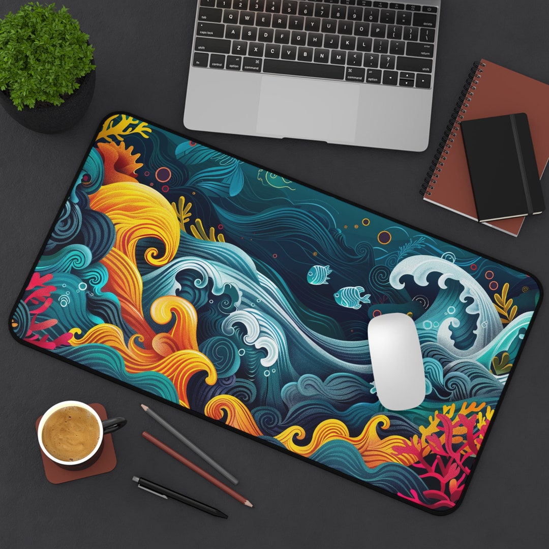 Ocean Painting Desk Mat , Sea Lover Decor, 3 Sizes, Ocean Design Mouse ...