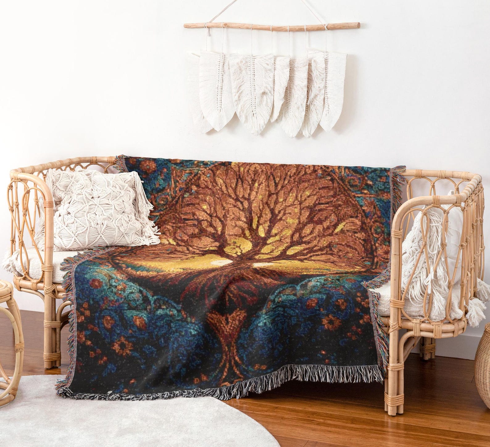 Tree of Life Woven Blanket Cottagecore Tapestry Floral Woven Blanket ...