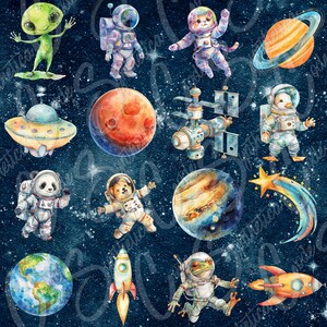 Watercolor Space Cliparts Cute Animal Astronauts in Space Clipart Space ...