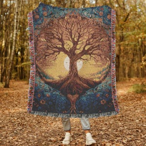 Tree of Life Woven Blanket Cottagecore Tapestry Floral Woven Blanket ...