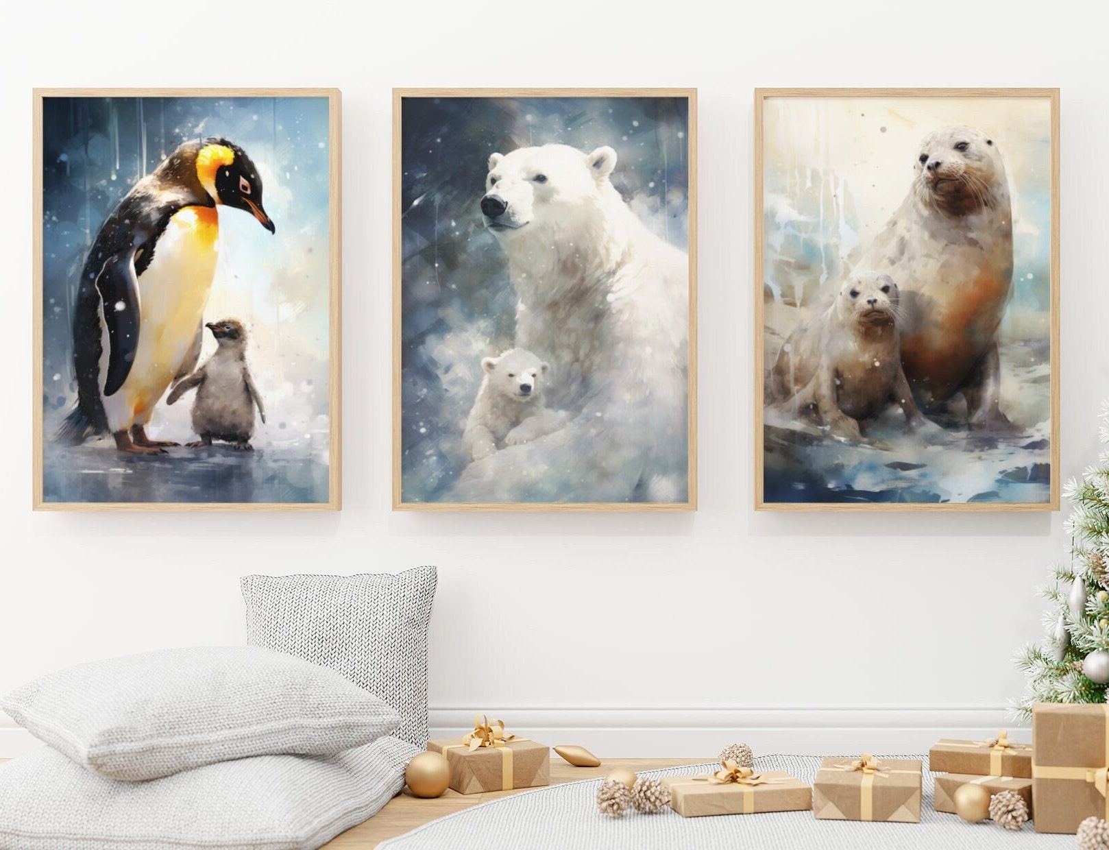 Arctic Animals Watercolor Wall Art Set of 3 Penguins Polar - Etsy