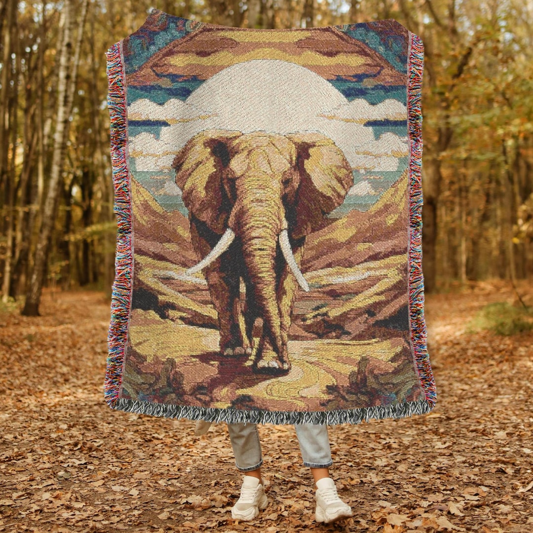 Elephant Woven Blanket Cozy Nature-inspired Throw Sahara Animal Woven ...