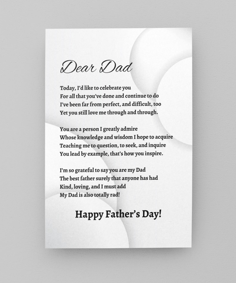 Original Father's Day Poem Printable Card, Poem for Dad Digital ...