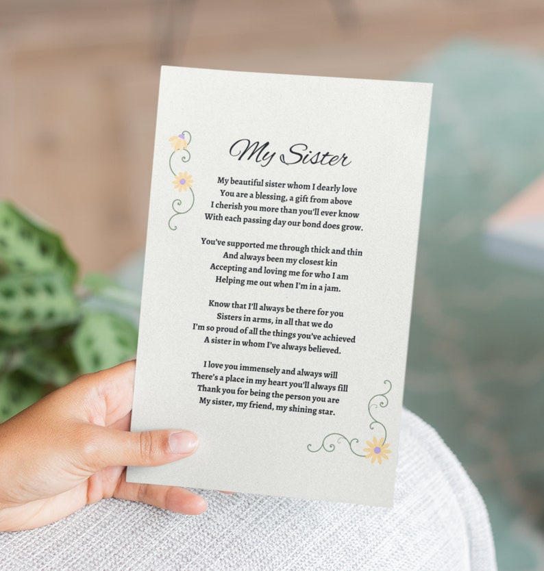 Sister Poem Card, Heartfelt Gift (digital Download) - Etsy